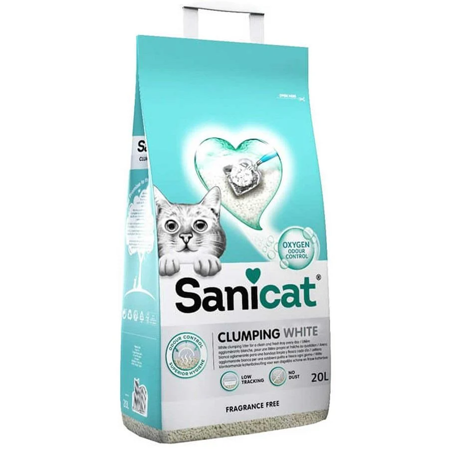 Sanicat Clumping White 20 L kedi kumu, kokusuz ve topaklanan formülüyle ...